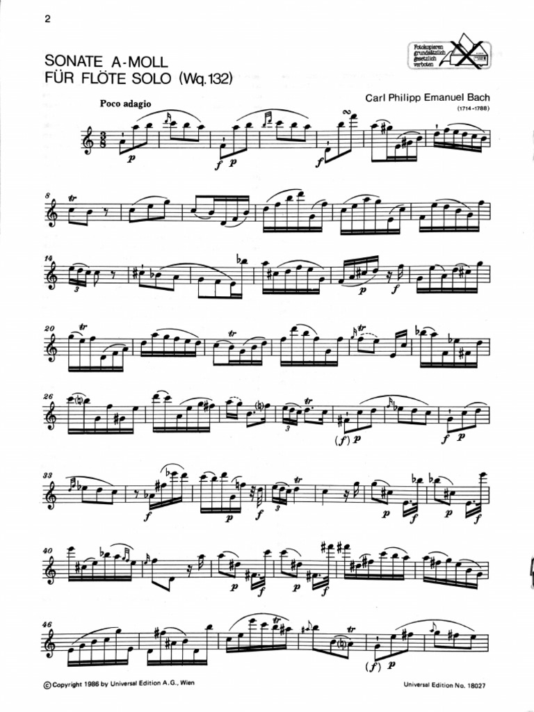 Sonata in A Minor CPE Bach Flute | PDF