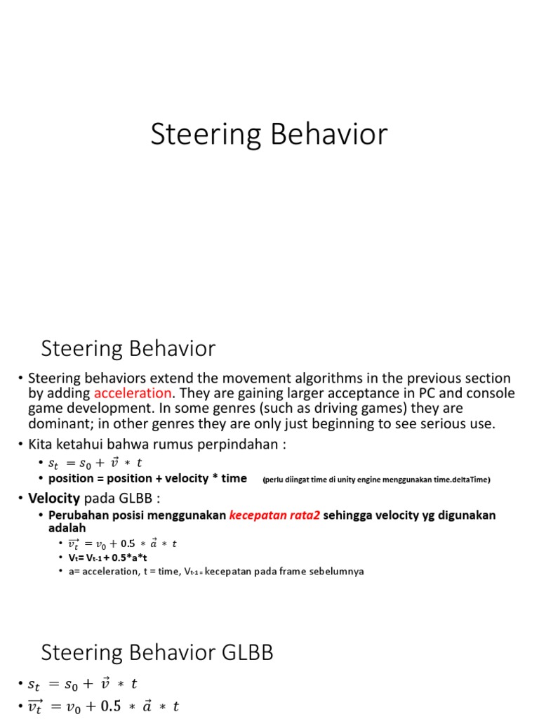 Steering Behavior in Game Development | PDF | Acceleration | Velocity