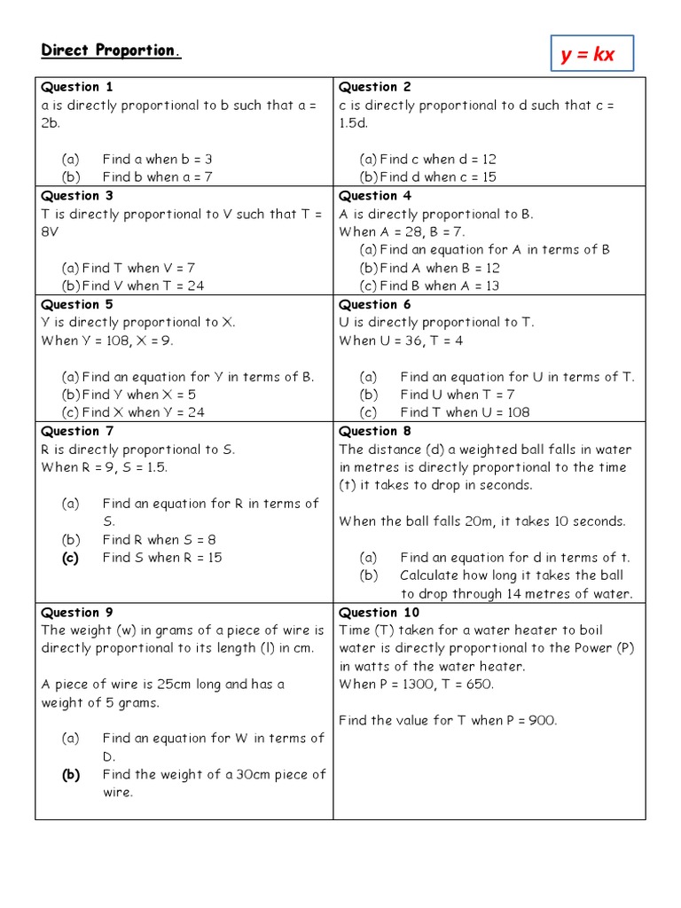 Inverse Proportion Worksheets Direct And Inverse Proportion
