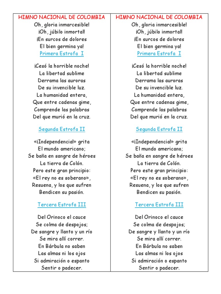 Himno Nacional De Colombia Pdf