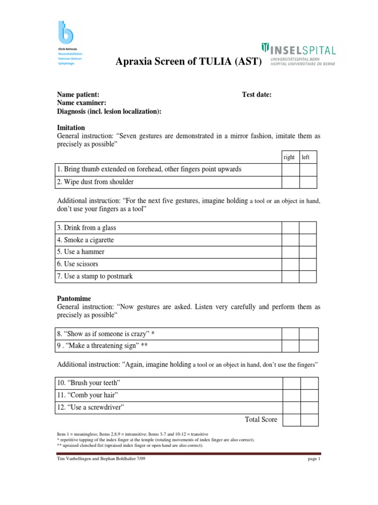 Apraxia Screen of Tulia Ast PDF | PDF | Sensitivity And Specificity ...