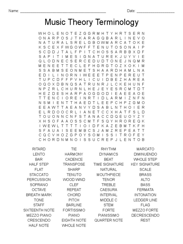Music Theory Vocabulary Word Search | PDF | Clef | Musical Compositions