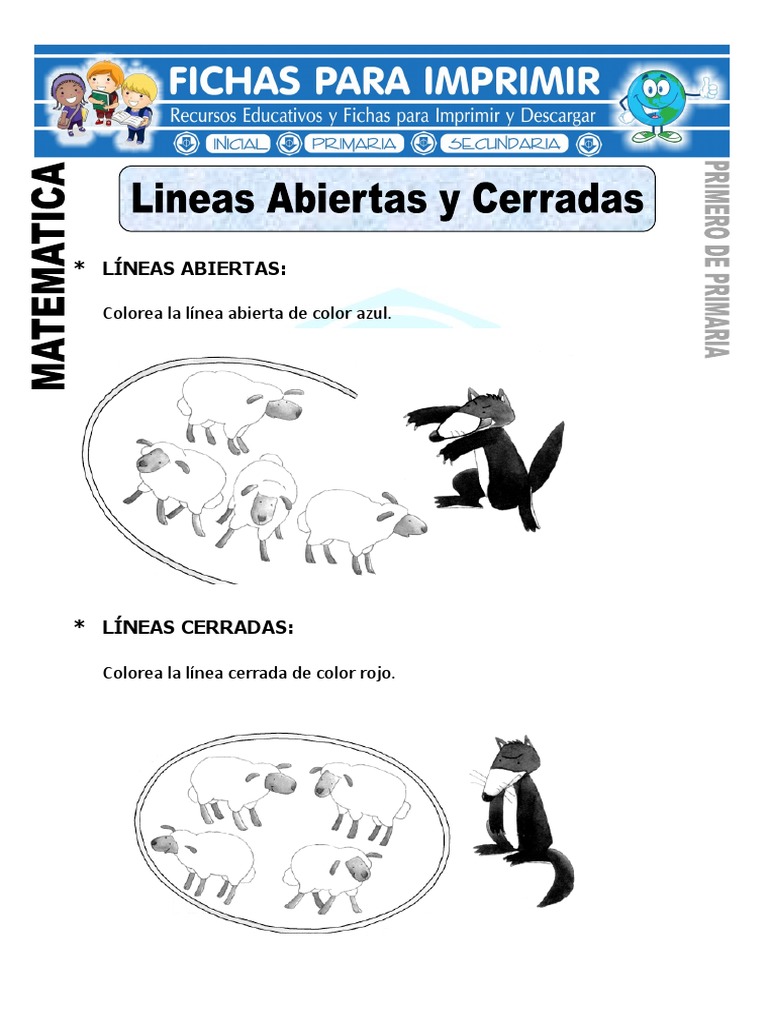 Ficha de Líneas Abiertas y Cerradas Para Primero de Primaria