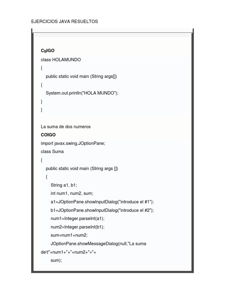 Ejercicios Java Resueltos | PDF | Exponenciación | Java (lenguaje de ...