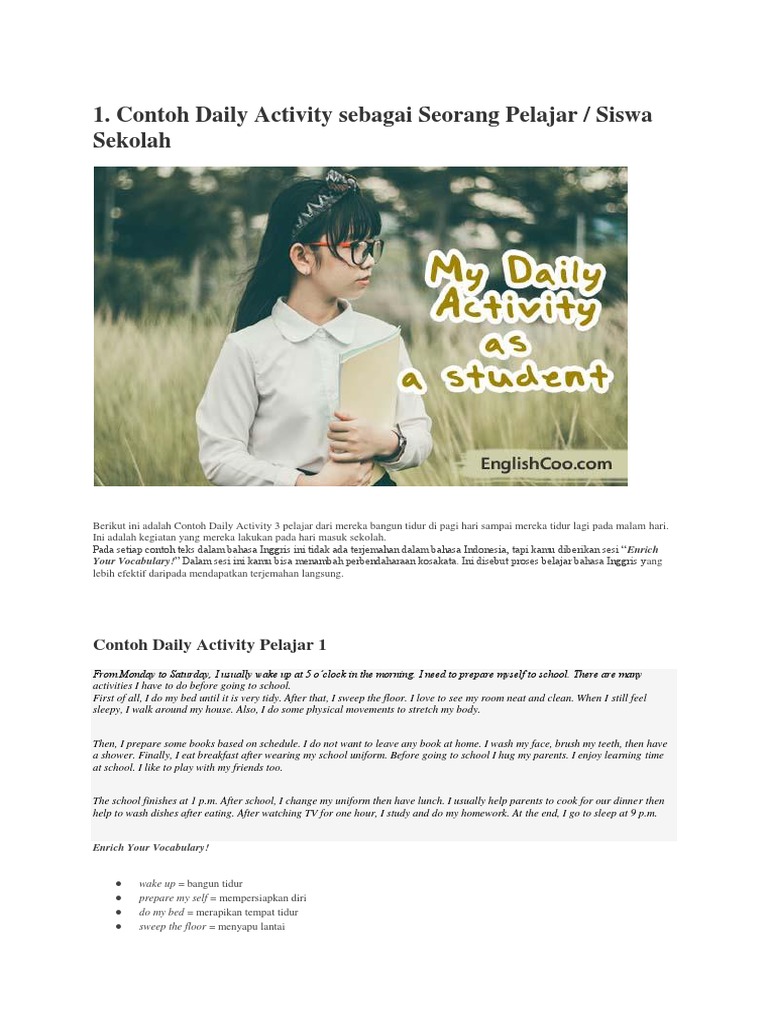 Contoh Daily Activity Sebagai Seorang Pelajar / Siswa Sekolah | PDF ...