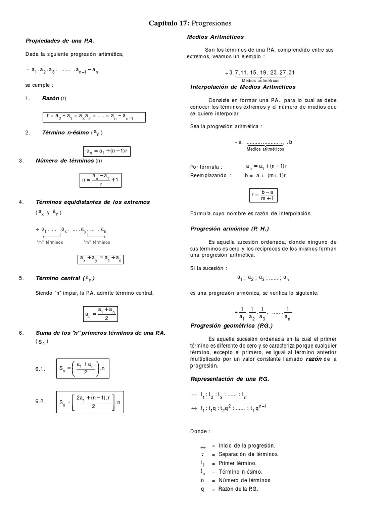 Capítulo 17 Progresiones PDF | PDF | Enseñanza de matemática | Análisis matemático