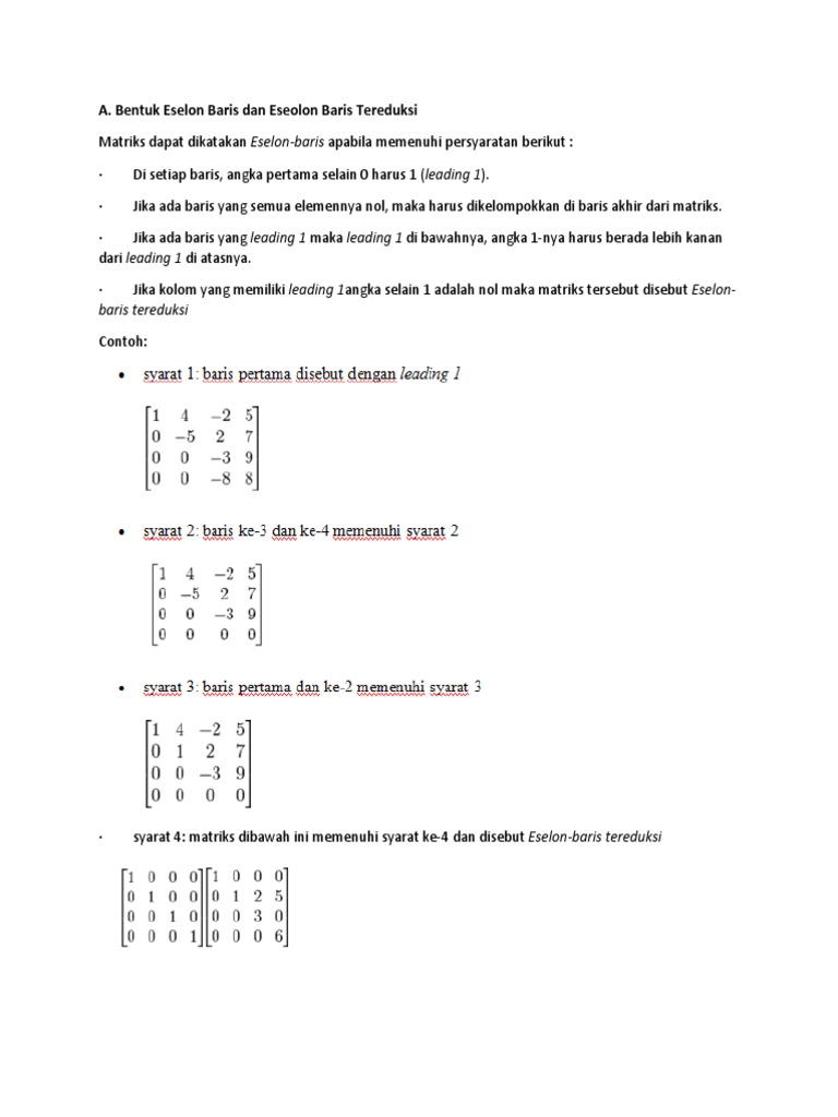 Contoh Matriks Eselon Baris Tereduksi | PDF