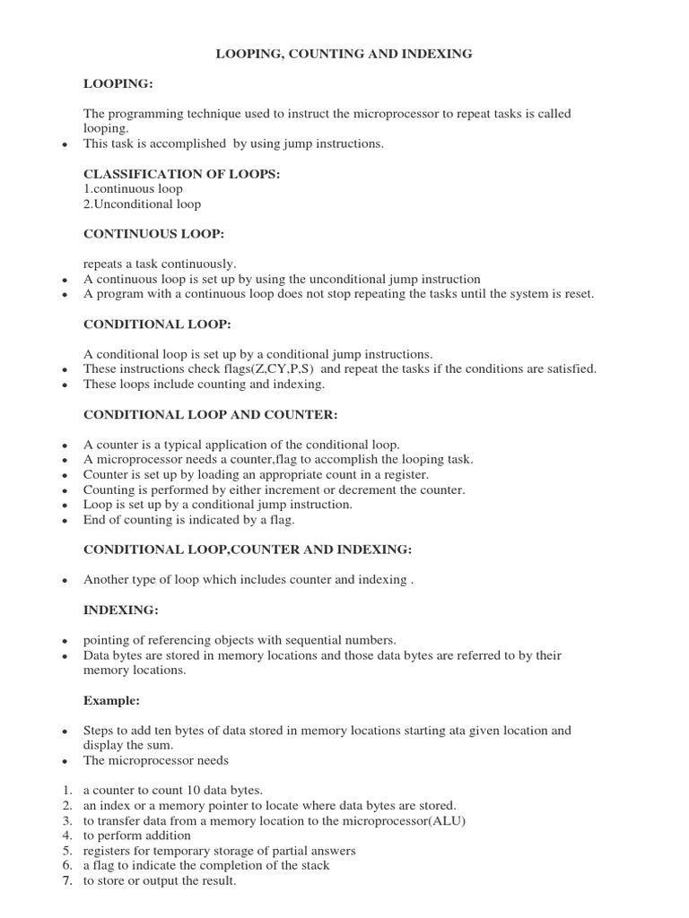 Looping, Counting and Indexing Looping | PDF
