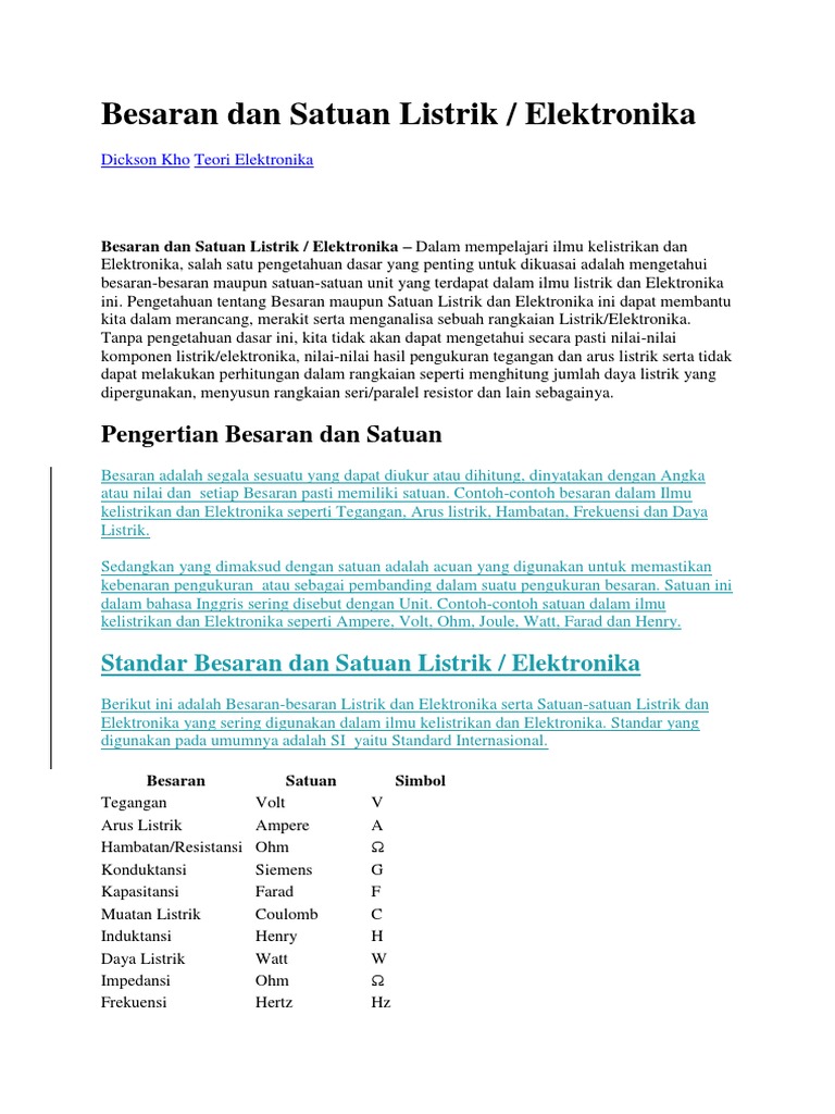 Besaran Dan Satuan Listrik | PDF