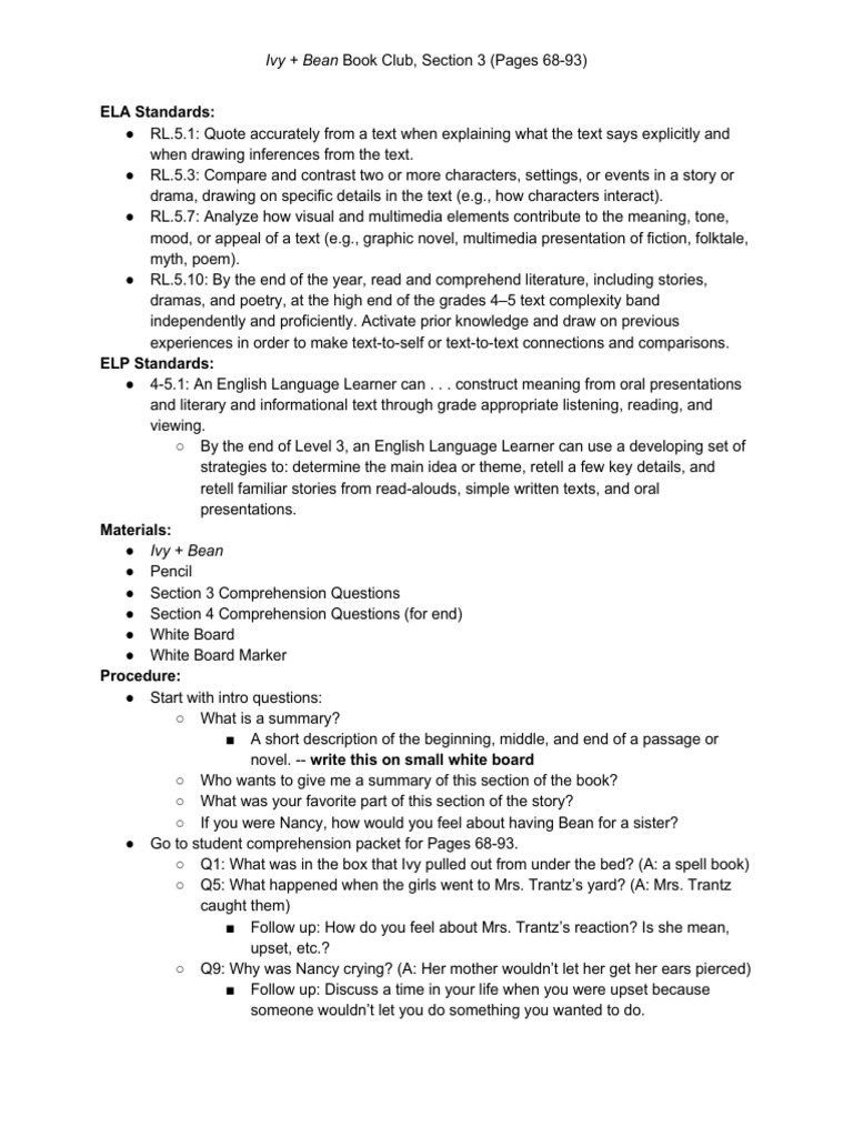 Ivy and Bean Book Club | PDF | Reading Comprehension | Communication