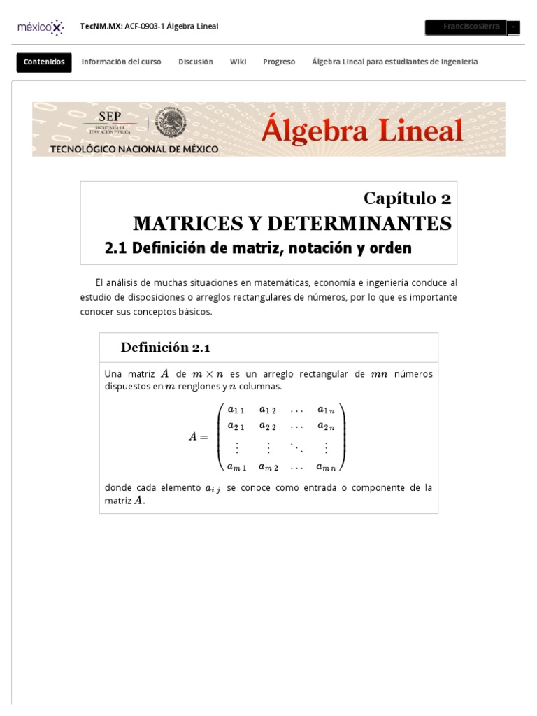 2 1 Definicion de Matriz Notacion y Orde | PDF | Matriz (Matemáticas ...