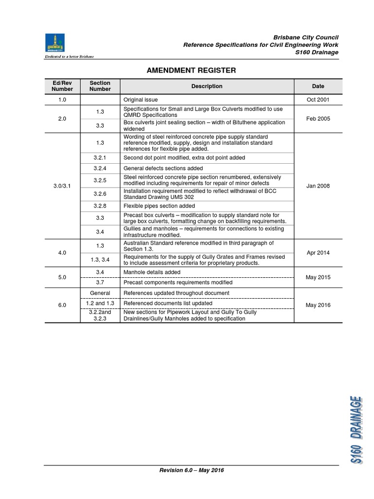 Amendment Register: Ed/Rev Number Section Number Description Date | PDF ...