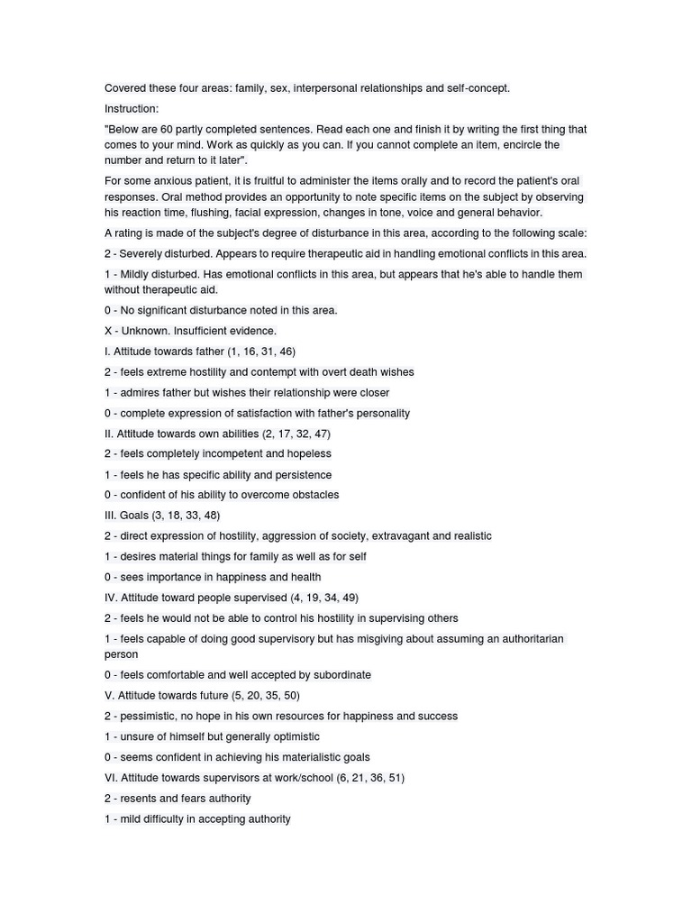 SSCT Interpretation | Download Free PDF | Attitude (Psychology) | Feeling