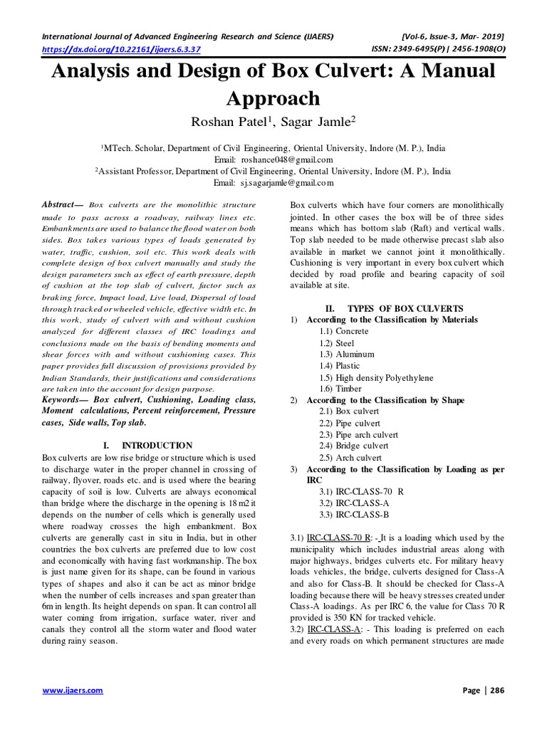 Analysis and Design of Box Culvert: A Manual Approach | PDF ...