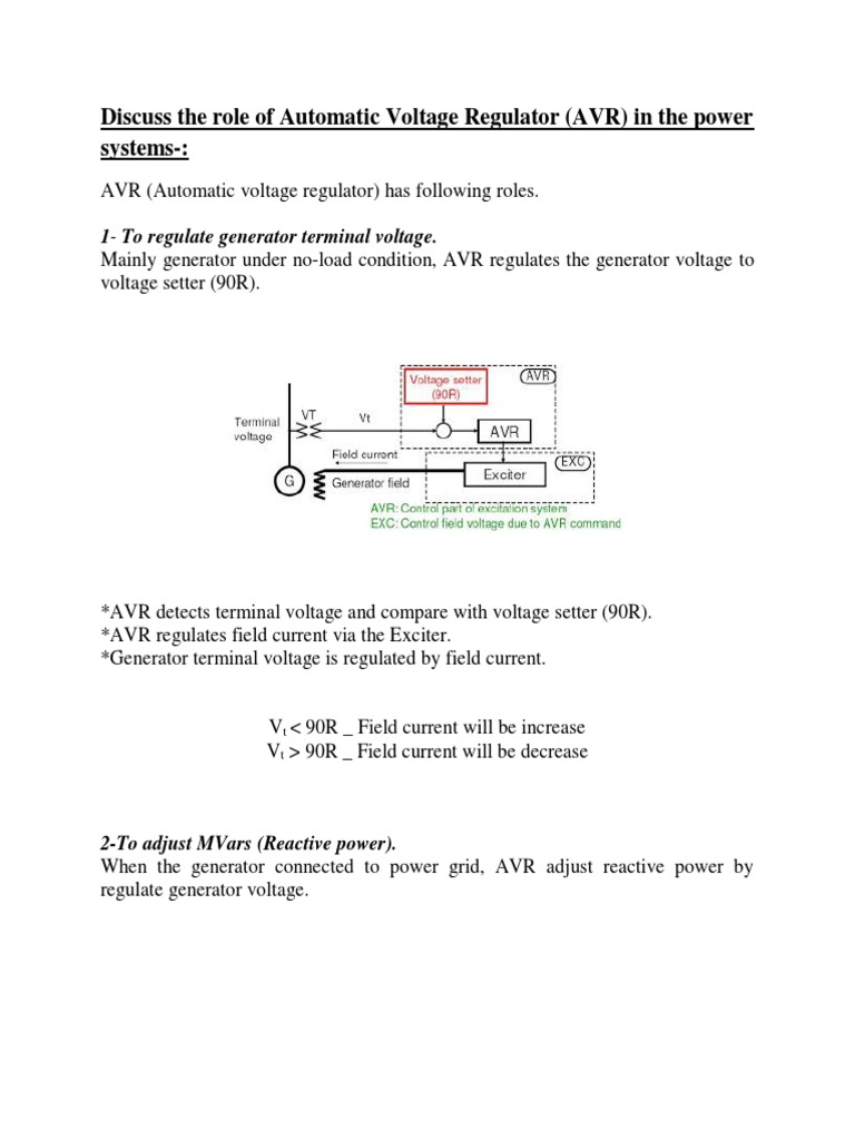 Discuss The Role of Automatic Voltage Regulator (AVR) in The Power ...