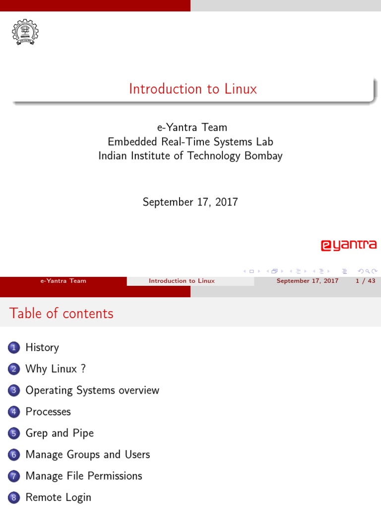 Introduction To Linux: E-Yantra Team Embedded Real-Time Systems Lab Indian Institute of ...