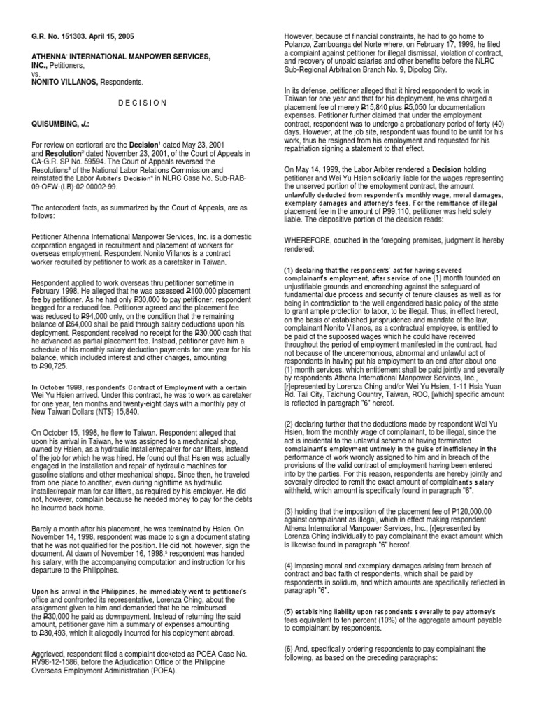 Athena V Villanos | PDF | Complaint | Employment