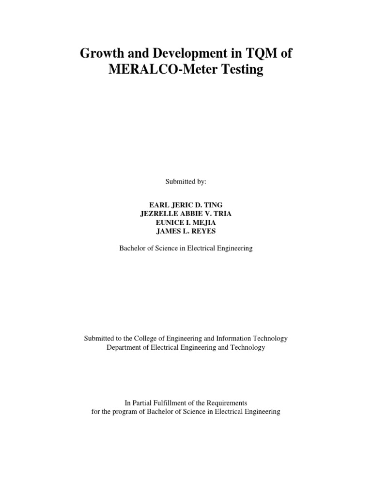Growth and Development of TQM of MERALCO-Meter Testing | PDF ...