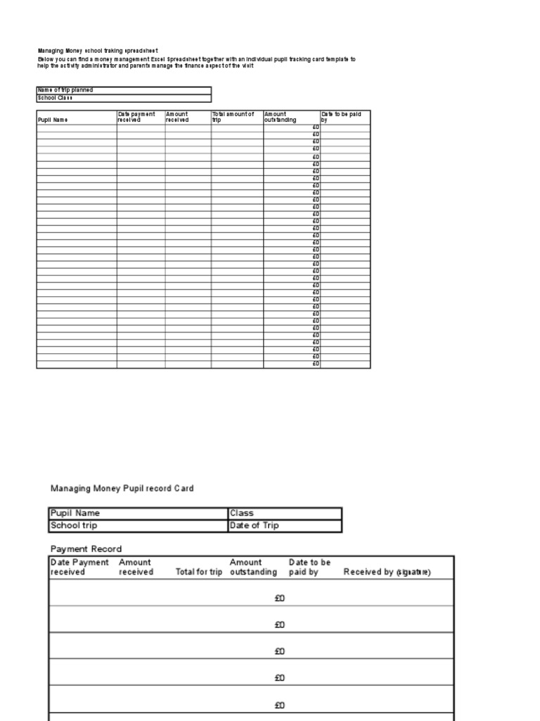 Tracking School Trip Payments: A Money Management Spreadsheet and Pupil ...