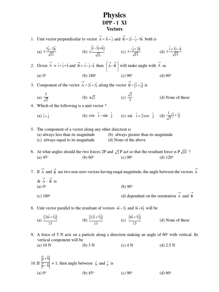 1007 Class XI - P 131. Vectors DPP 1 | PDF | Norm (Mathematics) | Euclidean Vector