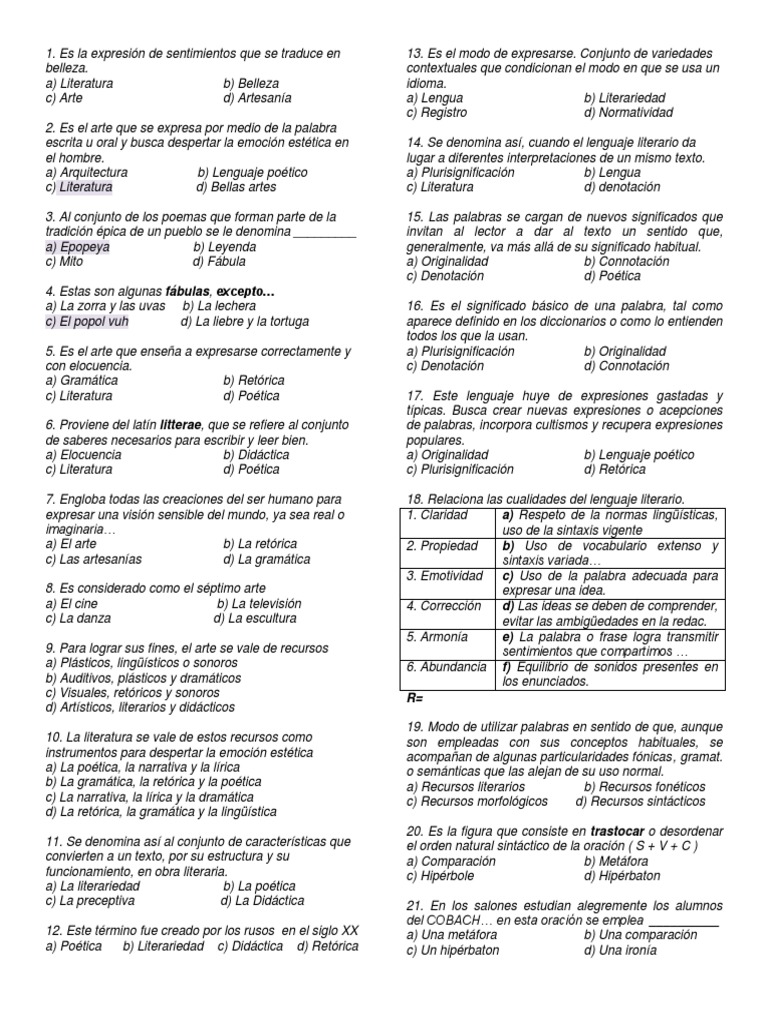 Literatura Examen | PDF | Fábula | Poesía épica