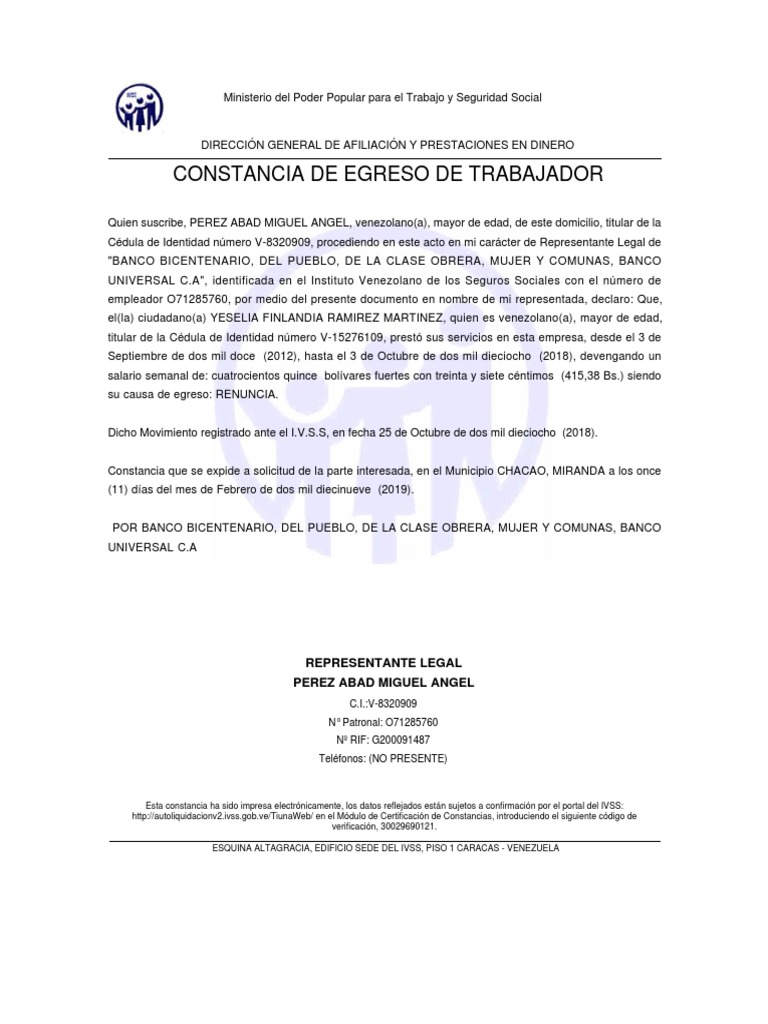 Constancia de Egreso Ivss | PDF