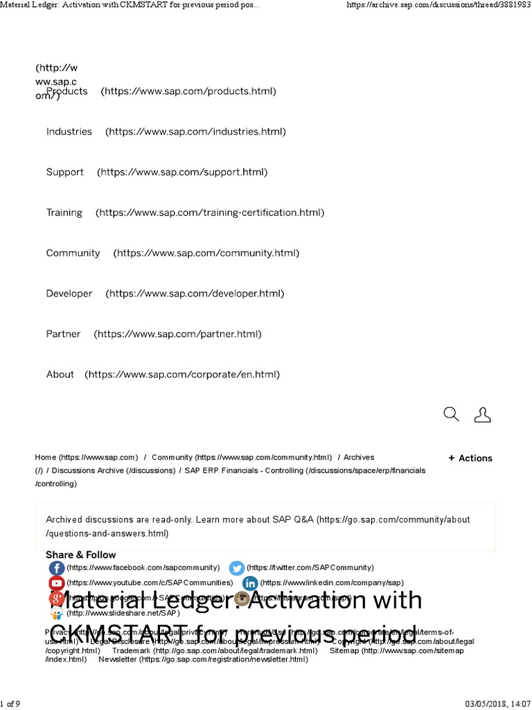 Material Ledger Activation With Ckmstart For Previous Period Sap Co 1161
