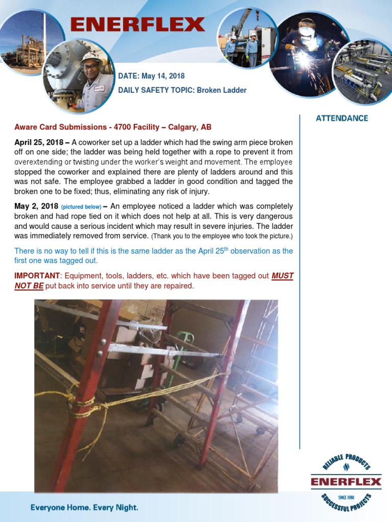 HSE Safety Topic - Aware Cards - Ladders - 05142018 | PDF