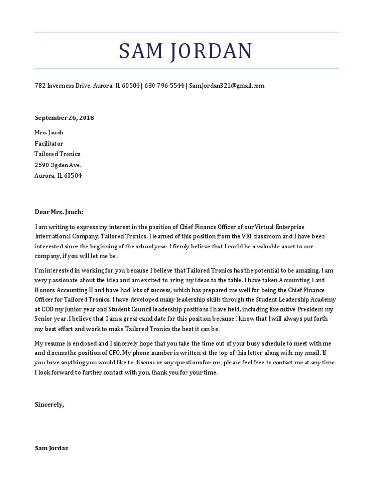 Sam Jordan Cover Letter | PDF