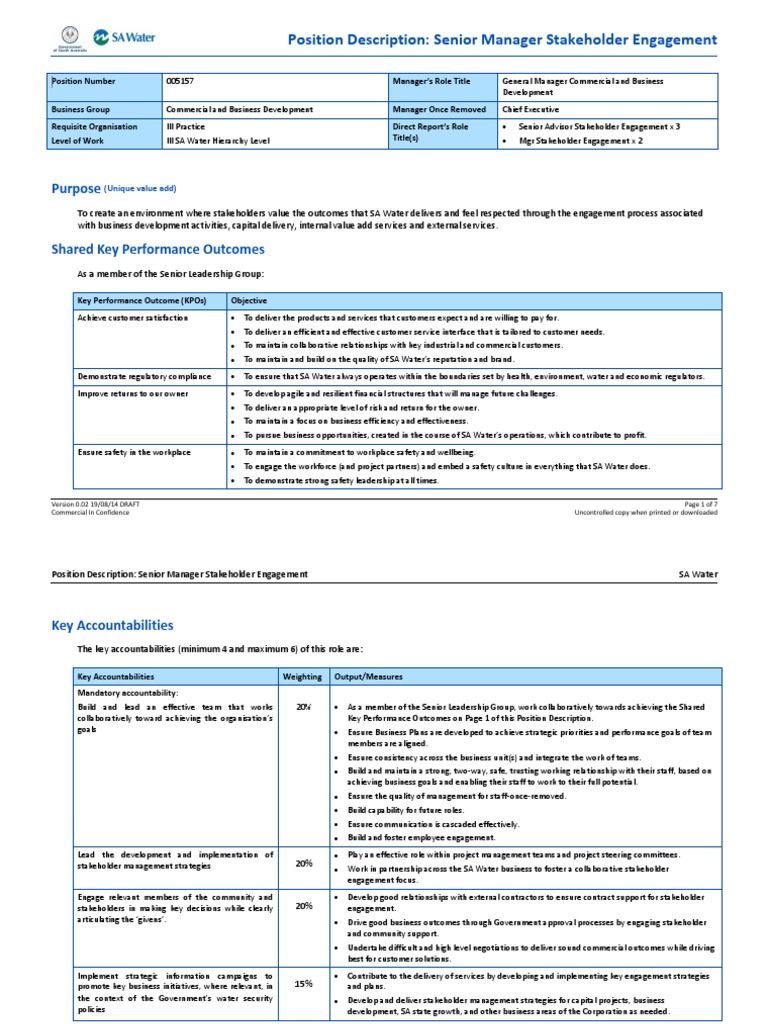 Senior Manager Stakeholder Engagement | PDF | Stakeholder (Corporate ...
