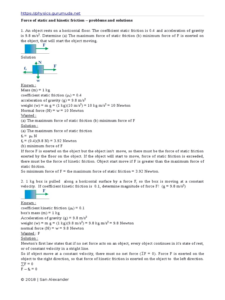 Force of Static and Kinetic Friction - Problems and Solutions | PDF ...