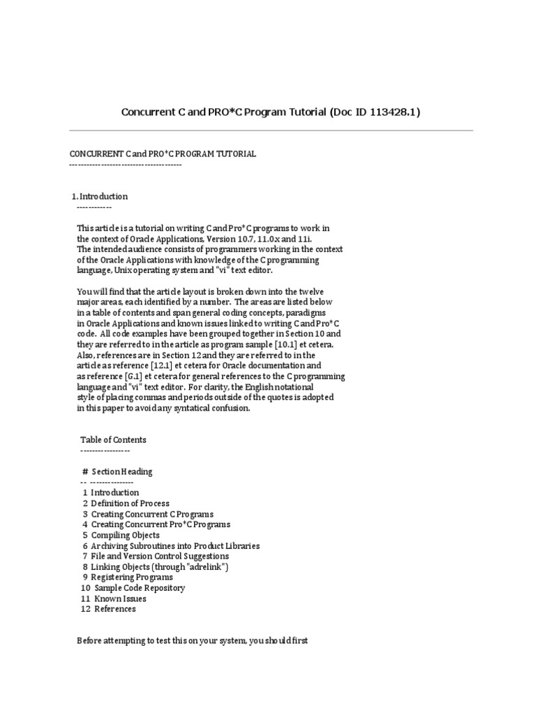 Concurrent C and PRO C Program Tutorial (Doc ID 113428.1) | PDF | C ...