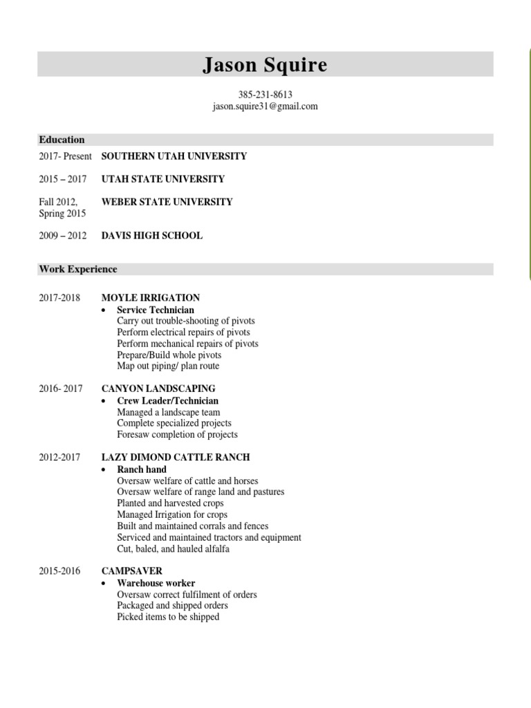 Resume Jason Squire Oct 2018 | PDF