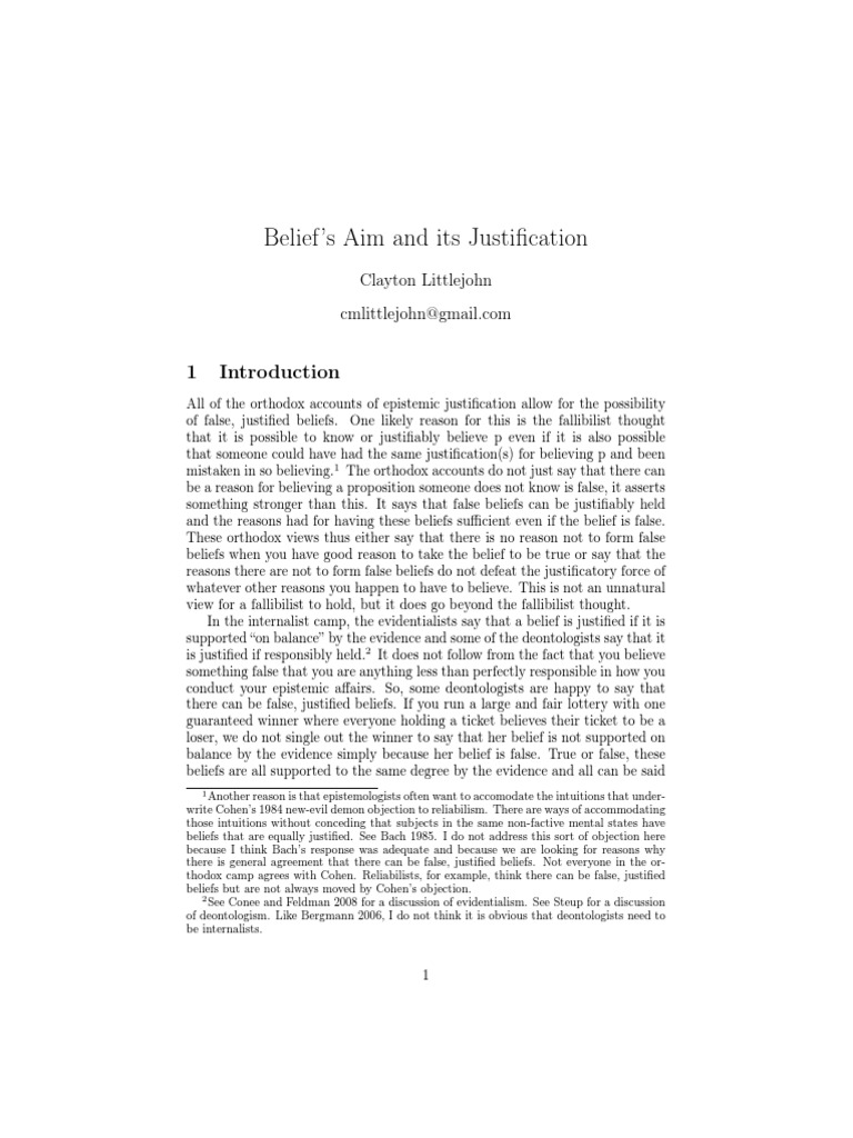 Belief's Aim and Its Justification | PDF | Theory Of Justification ...