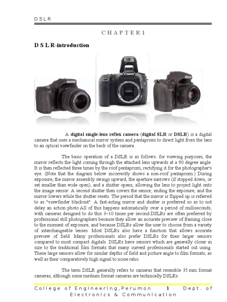 D S L R-Introduction | PDF | Digital Single Lens Reflex Camera | Single ...
