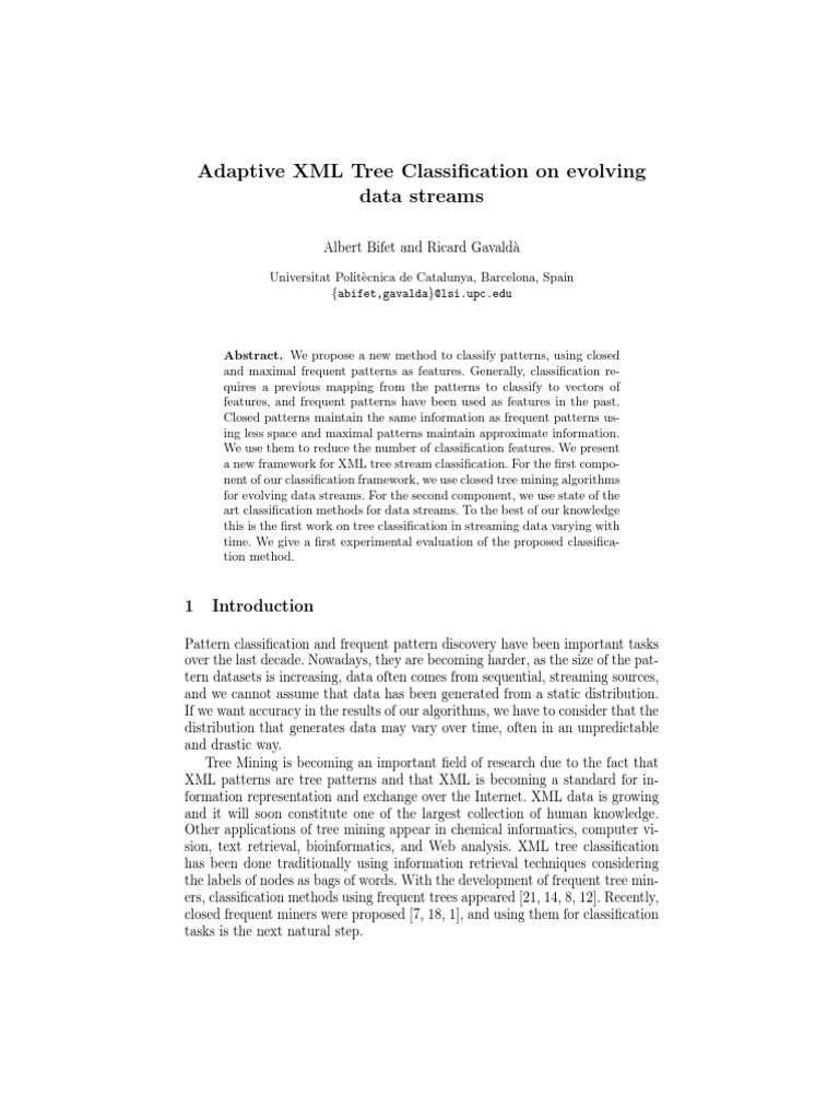 Adaptive XML Tree Classification On Evolving Data Streams | PDF | Statistical Classification ...
