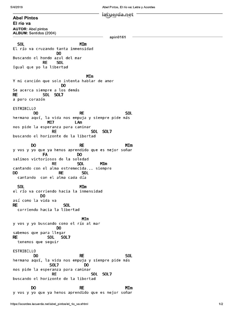 Abel Pintos, El Río Va - Letra y Acordes | PDF