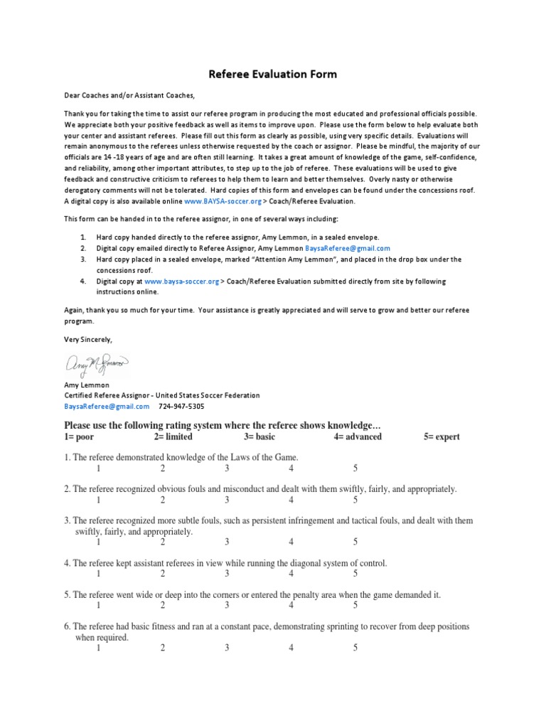 Referee Evaluation | PDF | Referee | Sports