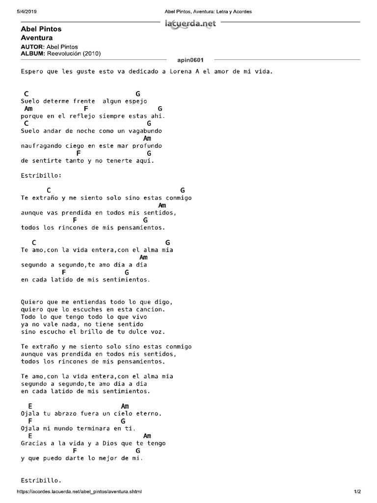 Abel Pintos, Aventura - Letra y Acordes | PDF