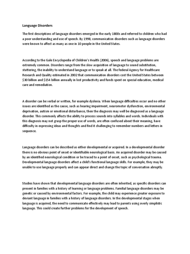 Language Disorders: Causes, Symptoms and Treatment | PDF | Mental ...