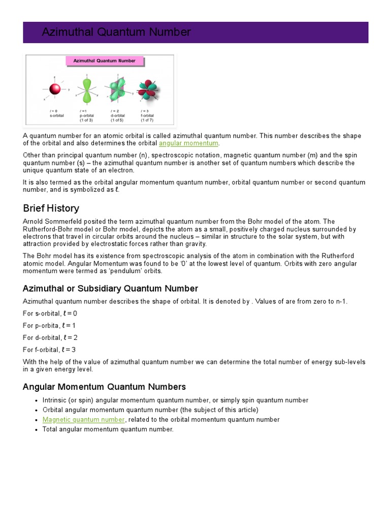 Azimuthal Quantum Number Explained | PDF | Science & Mathematics
