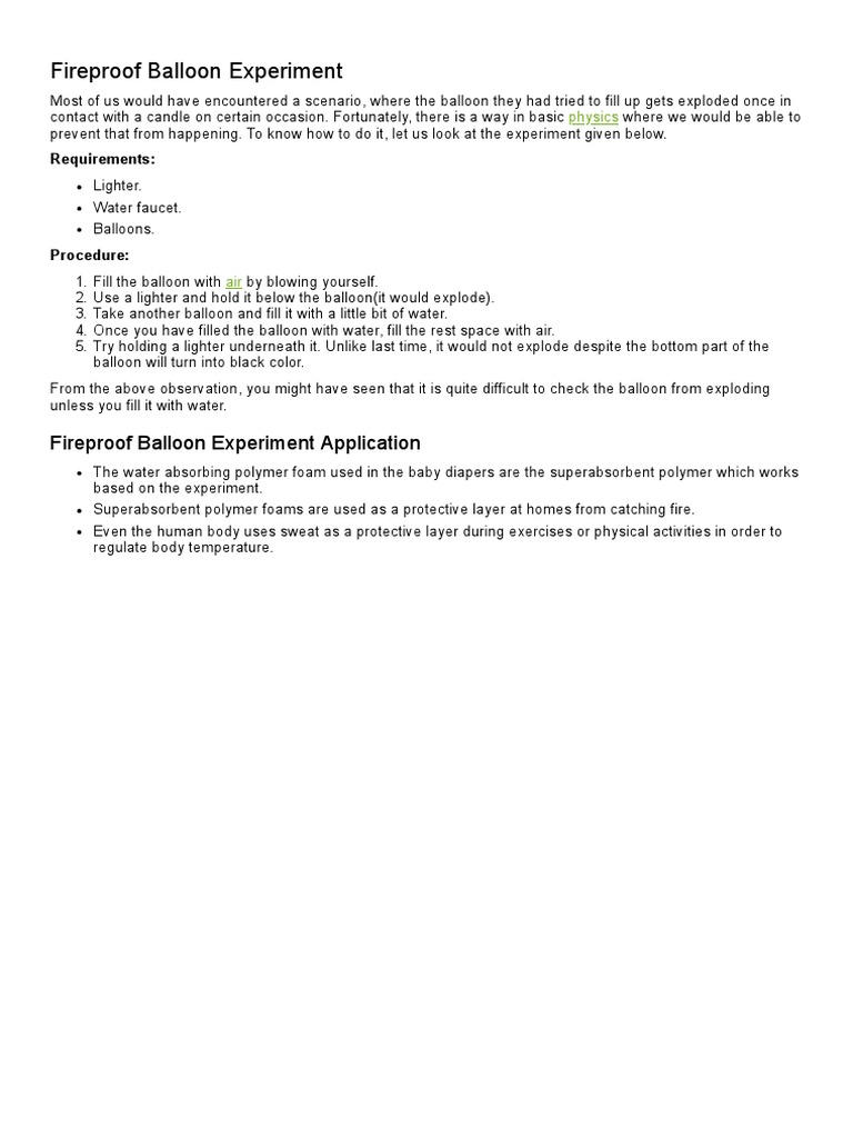 Fireproof Balloon Experiment Application | PDF
