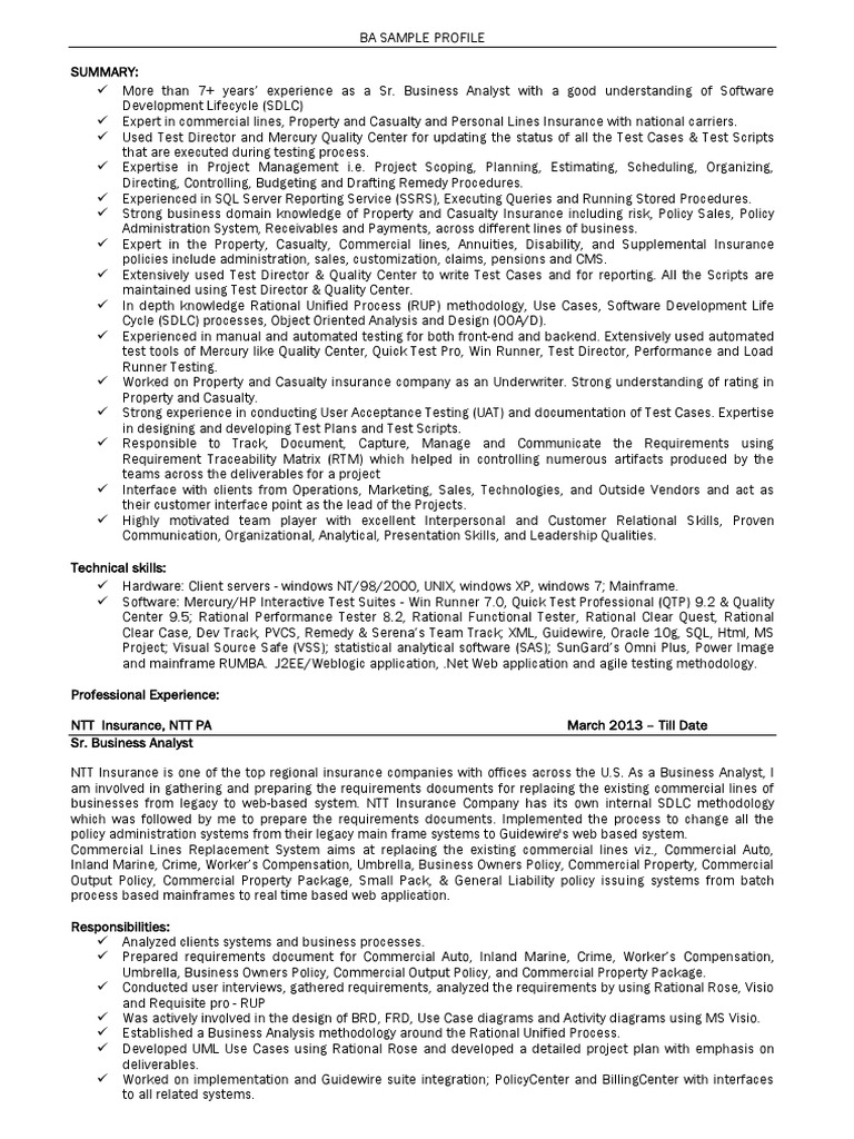 Ba Sample Profile | PDF | Software Development | Business Process