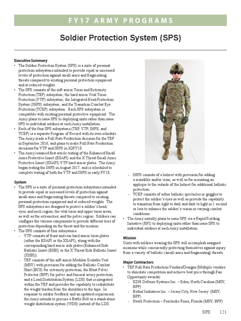Soldier Protection System (SPS) : Fy17 Army Programs | PDF | Armour ...