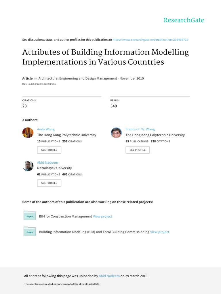 Attributes of Building Information Modelling Implementations in Various ...