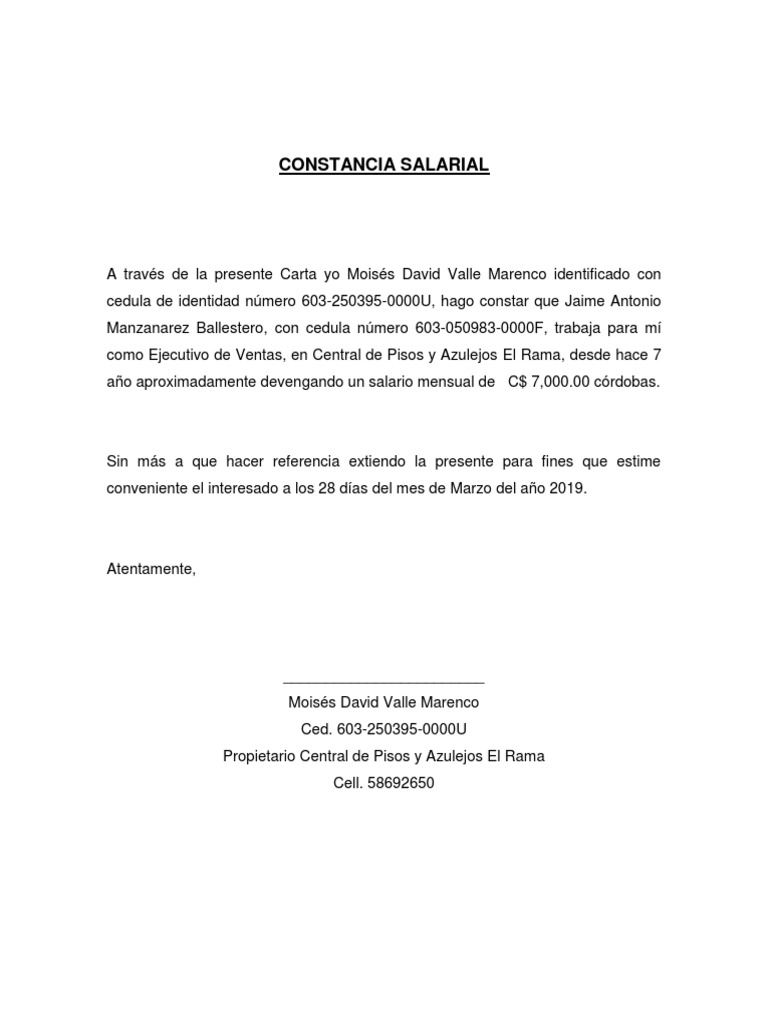 CONSTANCIA SALARIAL Walther | PDF