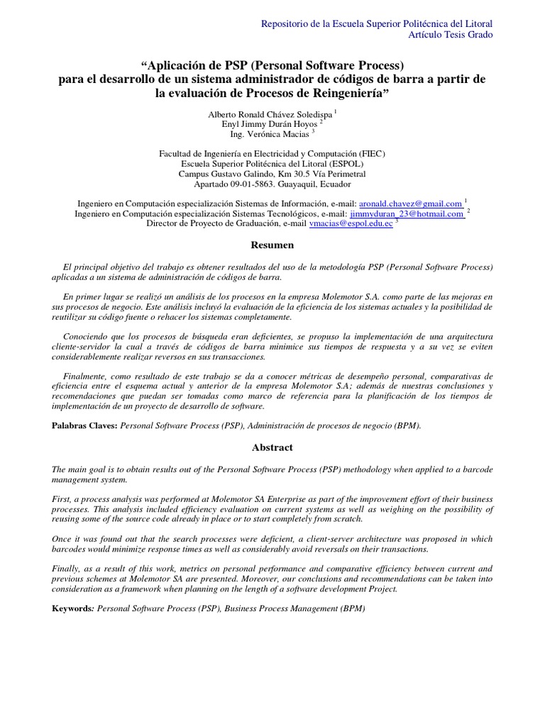 Aplicación de PSP (Personal Software Process) | PDF | Software | Procesos de negocio
