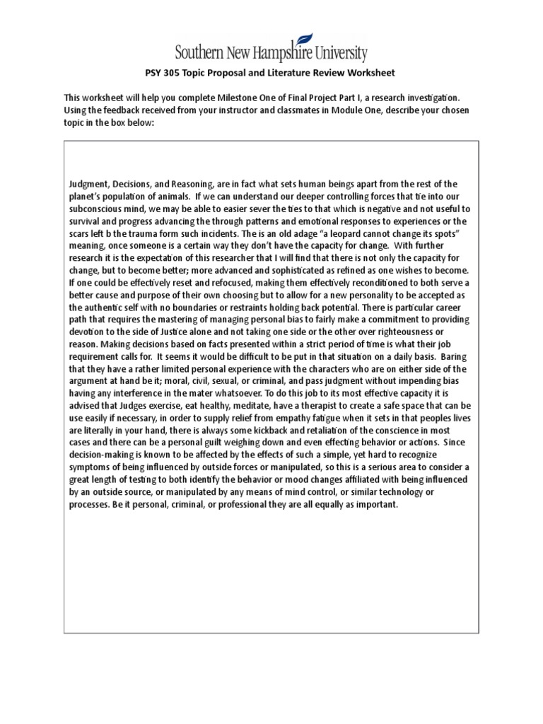 Final Project Topic Selection Workand Literature Review | PDF | Decision Making | Thought