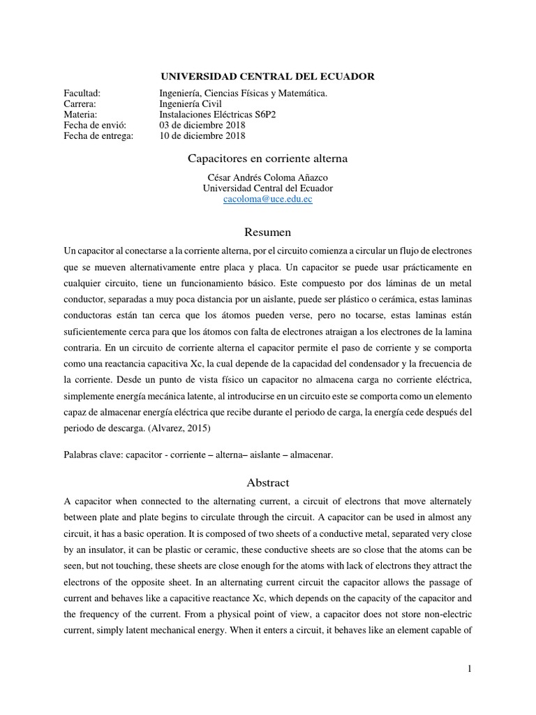 Capacitores en Corriente Alterna: Función y Cálculos | PDF ...