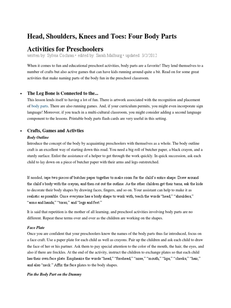 Class Activity Parts of The Body | PDF | Preschool | Sign Language